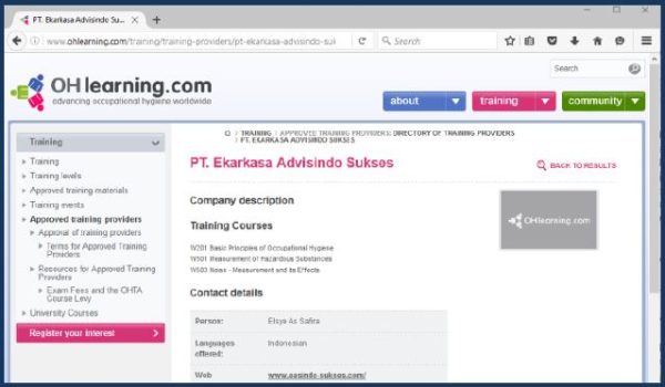 Tentang OHTA : Occupational Hygiene Training Association – Easindo ...